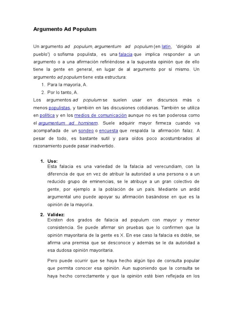 Argumento Ad Populum | PDF | Metodología filosófica | Epistemología