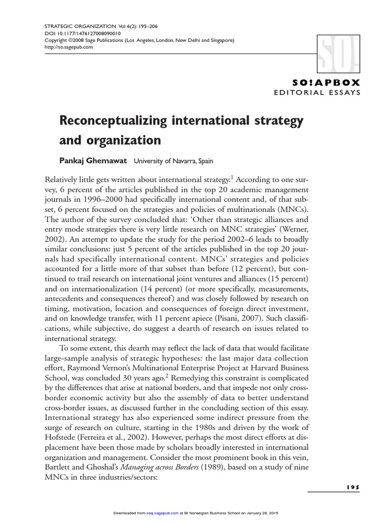 Strategic Organization 2008 Ghemawat 195 206 | PDF | Arbitrage | Strategic Management