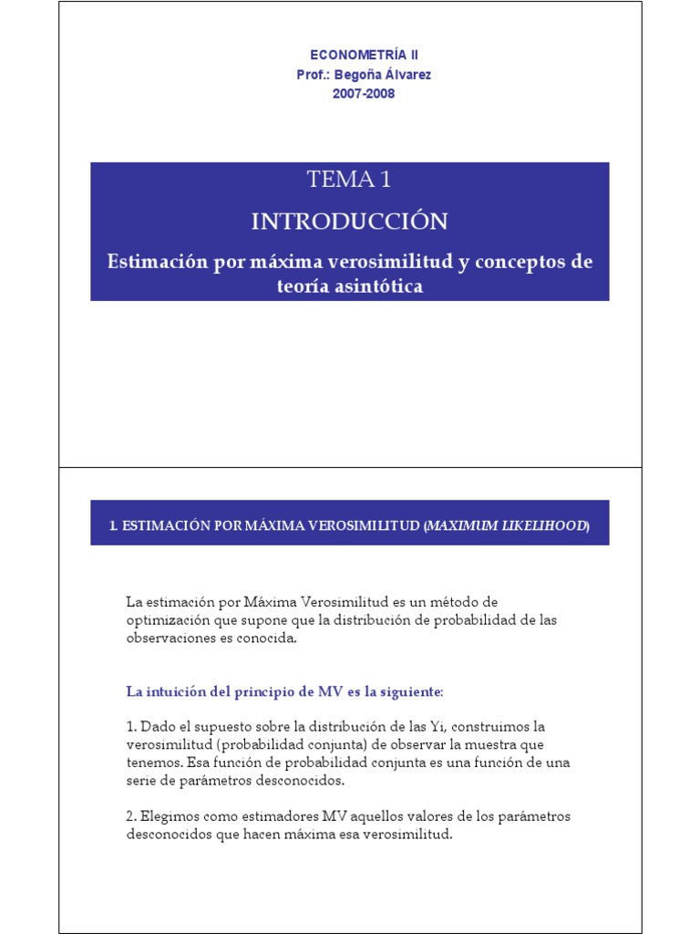 Estimación por máxima verosimilitud y conceptos de.pdf | PDF | Estimador | Teoría estadística