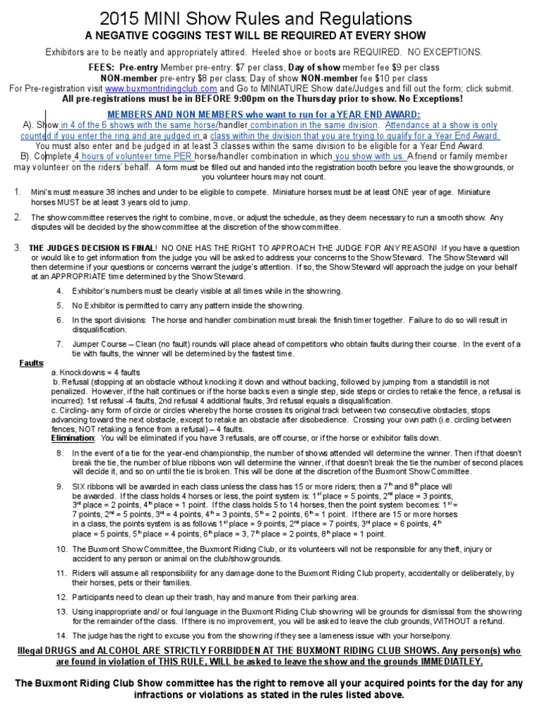 2015 MINI Show Rules & Entry Guidelines | PDF | Equestrianism | Show ...