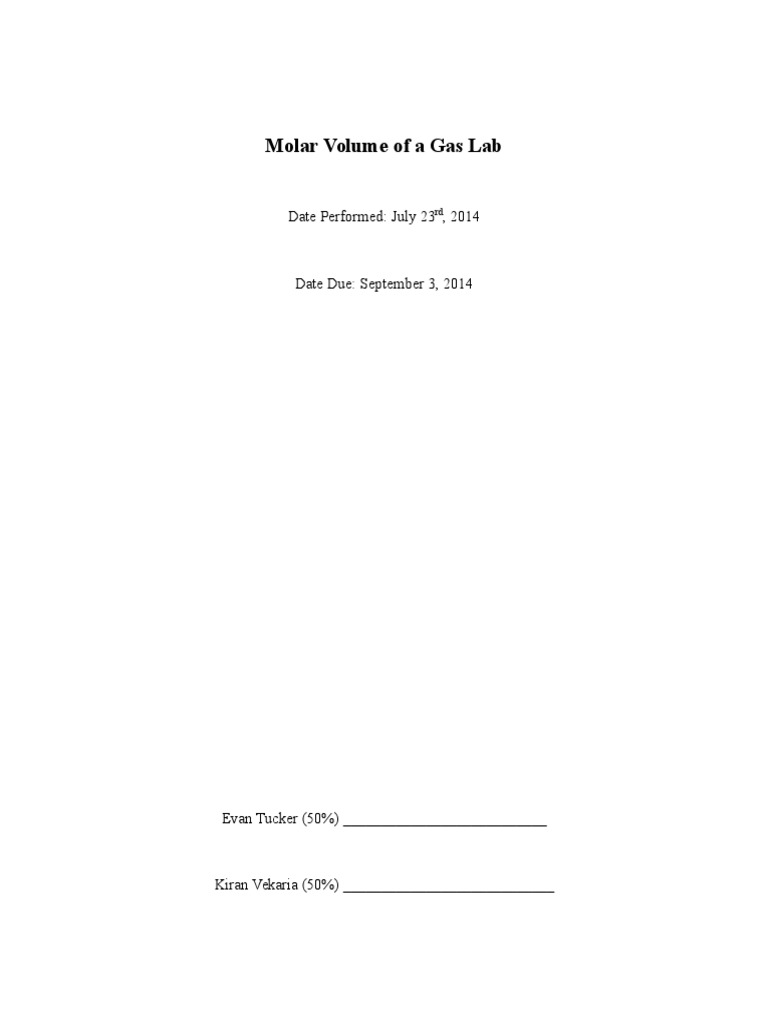 Molar Volume of Hydrogen Gas Lab | PDF | Mole (Unit) | Gases