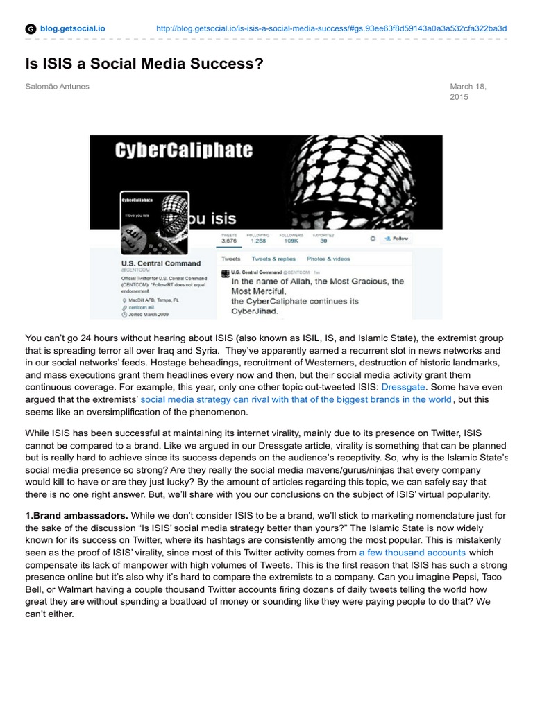 ISIS's Social Media Strategy Explained | PDF | Islamic State Of Iraq ...