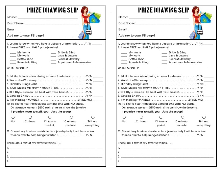 Prize Drawing Slip for Jewelry Events | PDF | Home & Garden