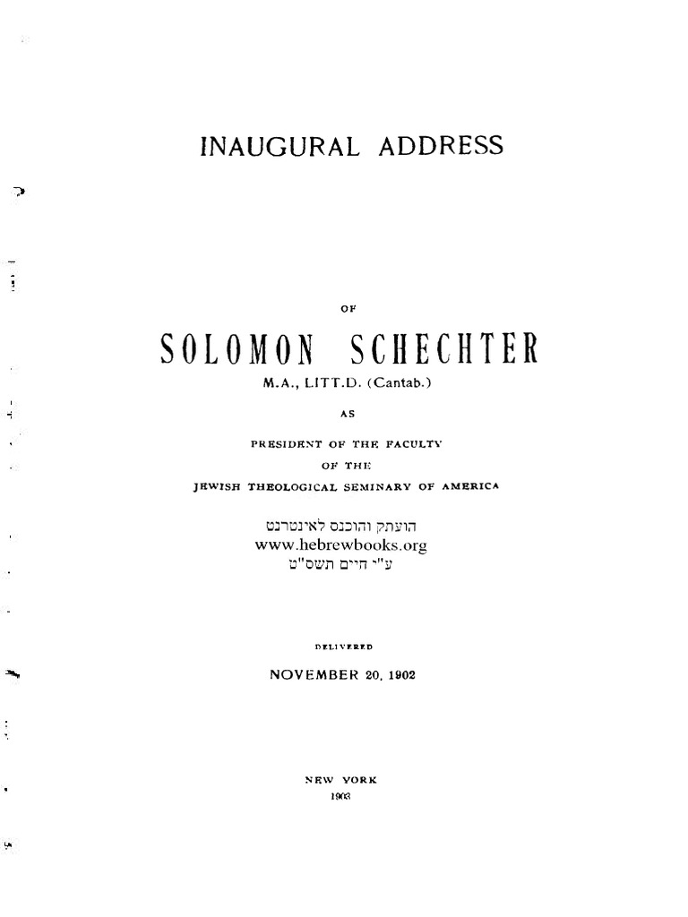 Inaugural Address of Solomon Schechter | PDF | Prayer | Rabbi