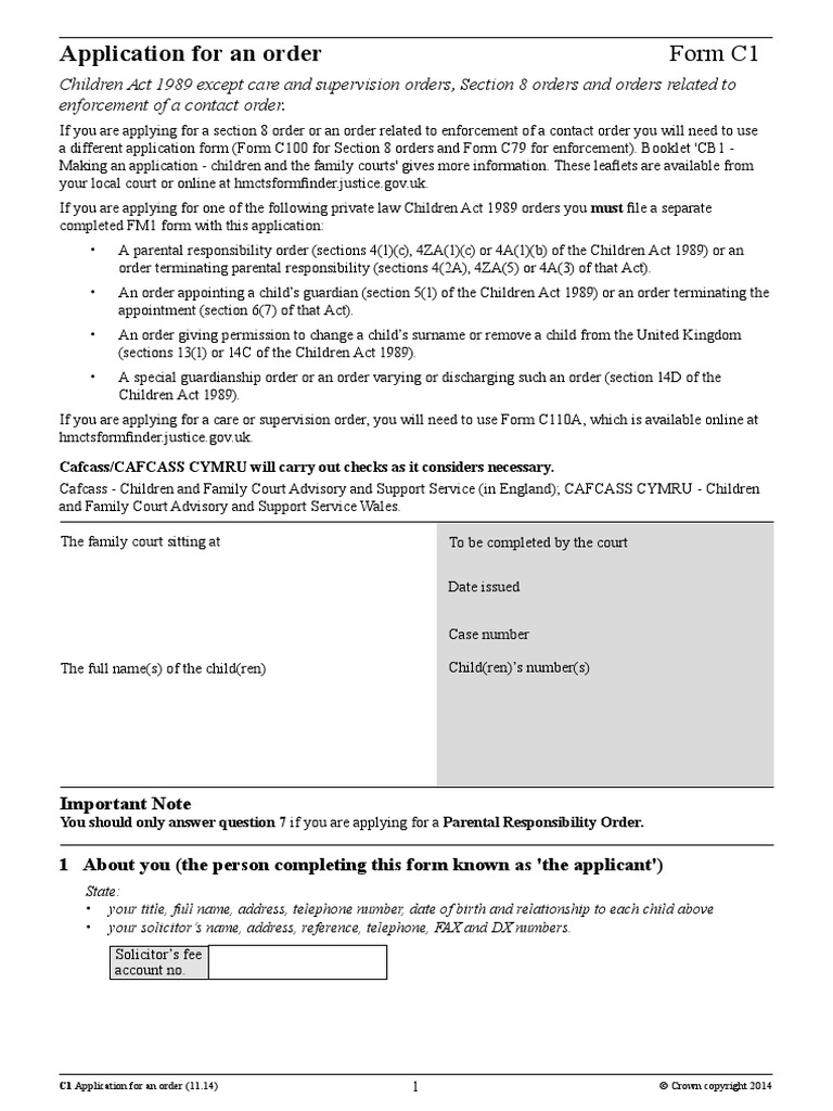 Application For An Order: Form C1 | PDF | Government | Justice