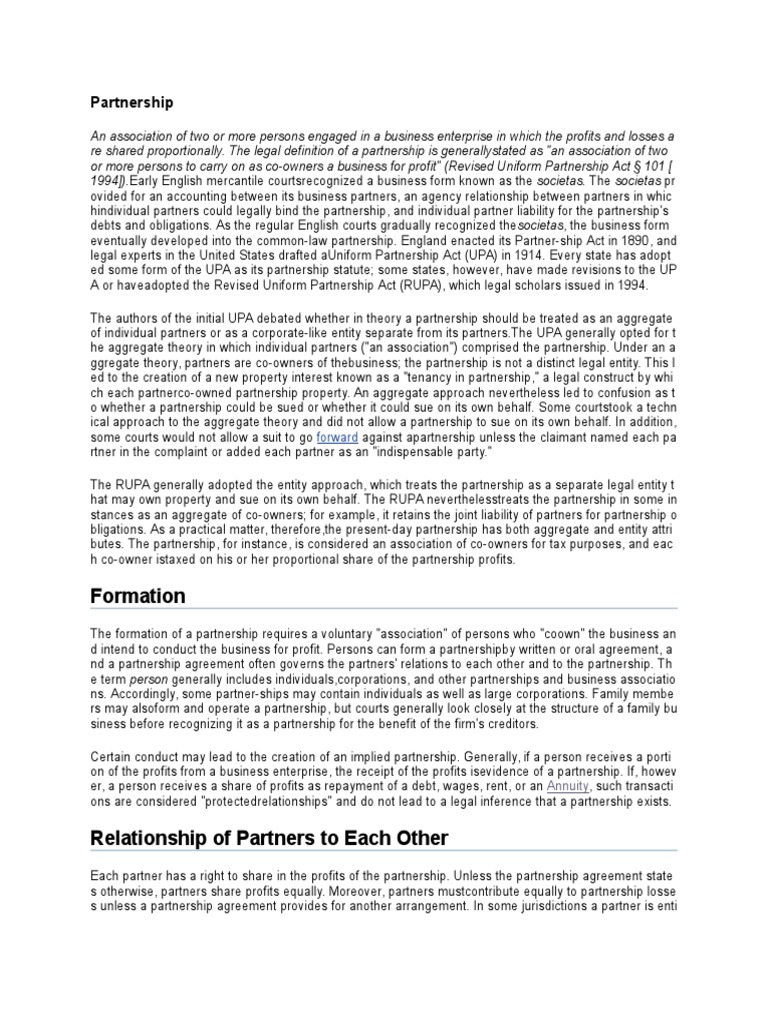 An Overview of Partnership Formation, Structure, and Legal Obligations ...