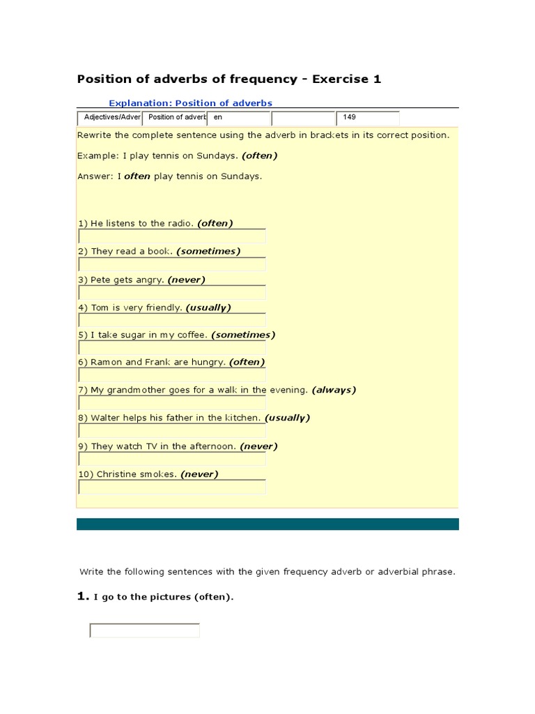 Position of Adverbs of Frequency | PDF | Art