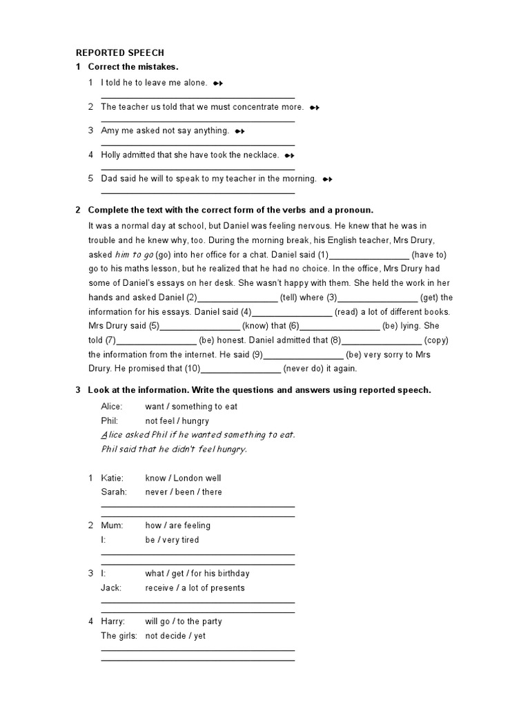 Reported Speech Exercises and Answers | PDF