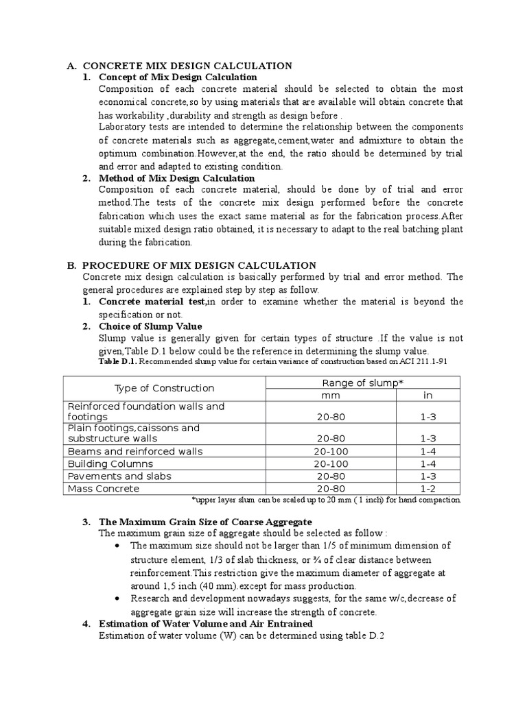 Concrete Mix Design Calculation | PDF | Concrete | Building Engineering