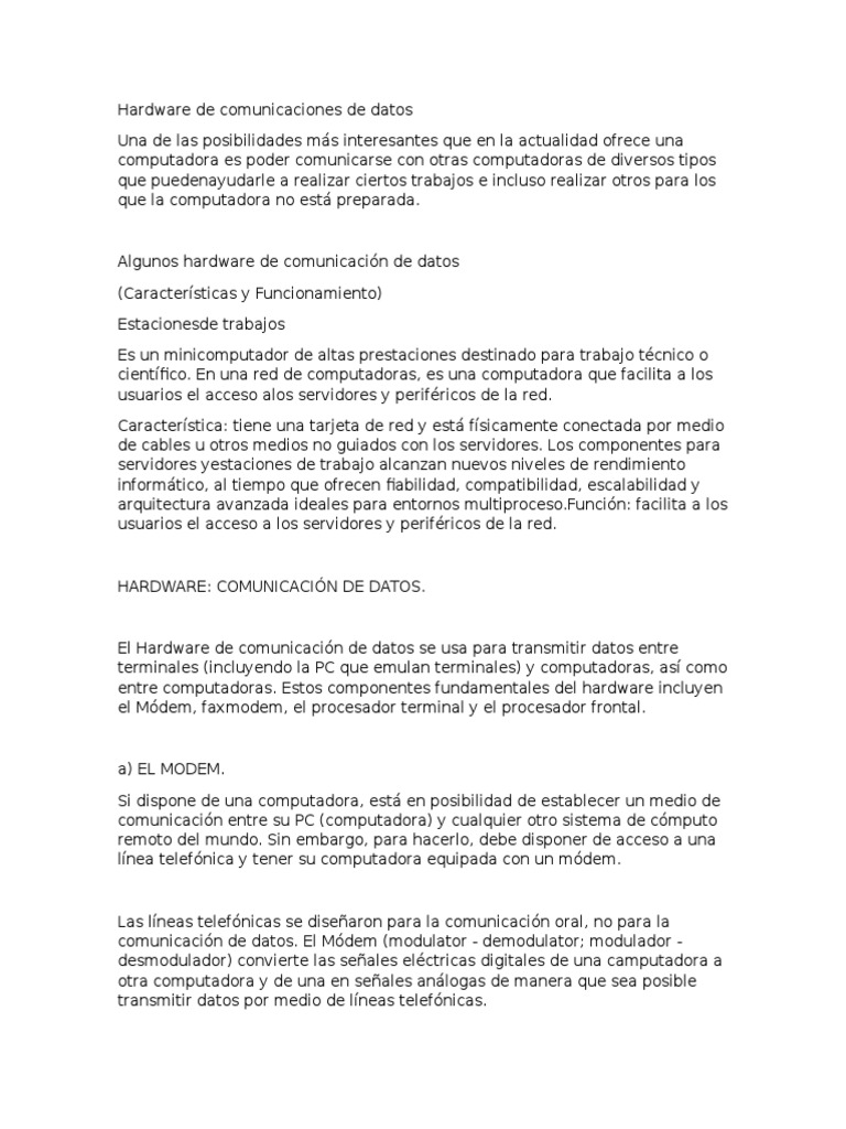 Hardware de Comunicaciones de Datos | PDF | Módem | Red de computadoras