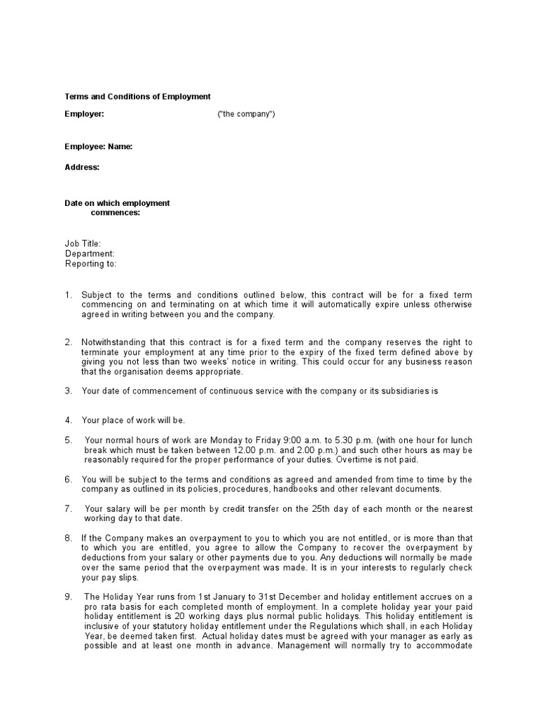 Employment Contract Example | PDF | Employment | Salary
