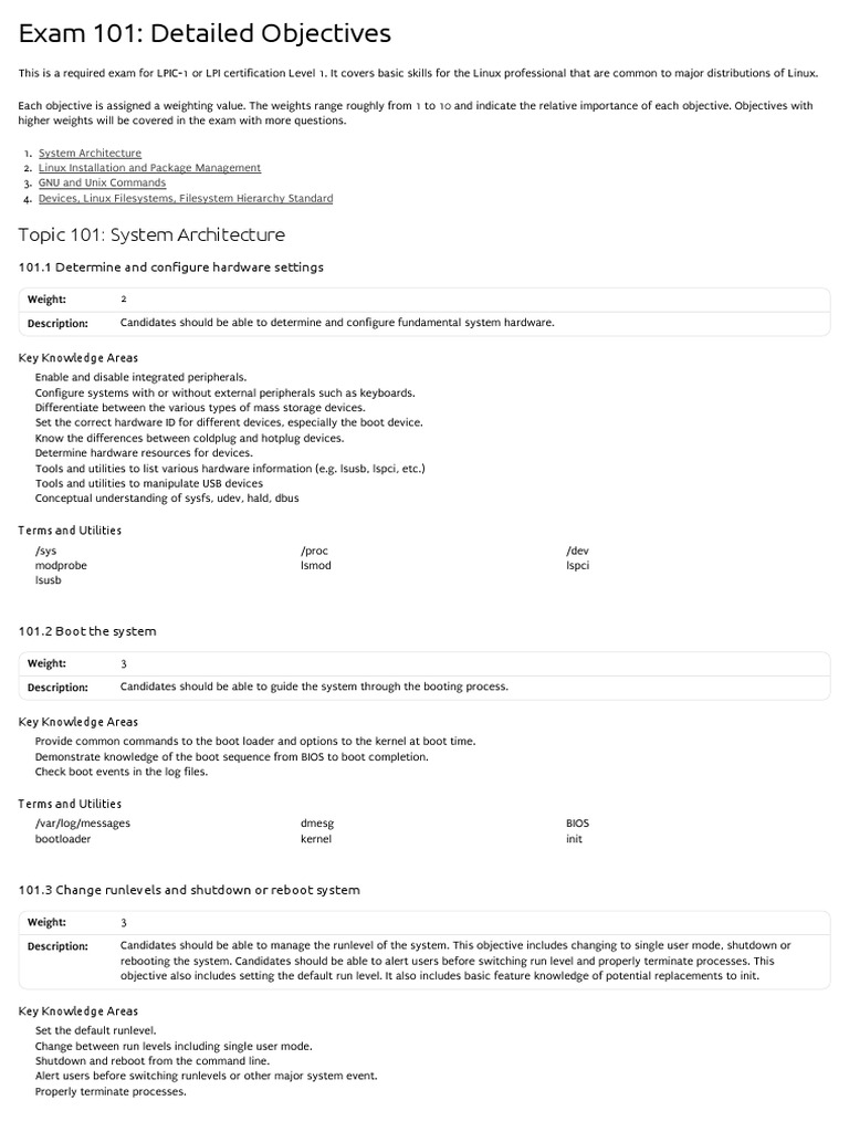 Exam 101 - Detailed Objectives - Linux Professional Institute (LPI ...