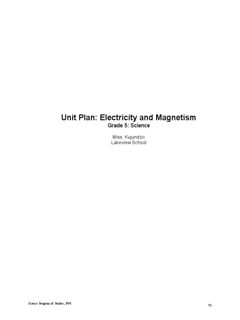 Grade 5 Electricity & Magnetism Unit Plan | PDF | Attention Deficit ...