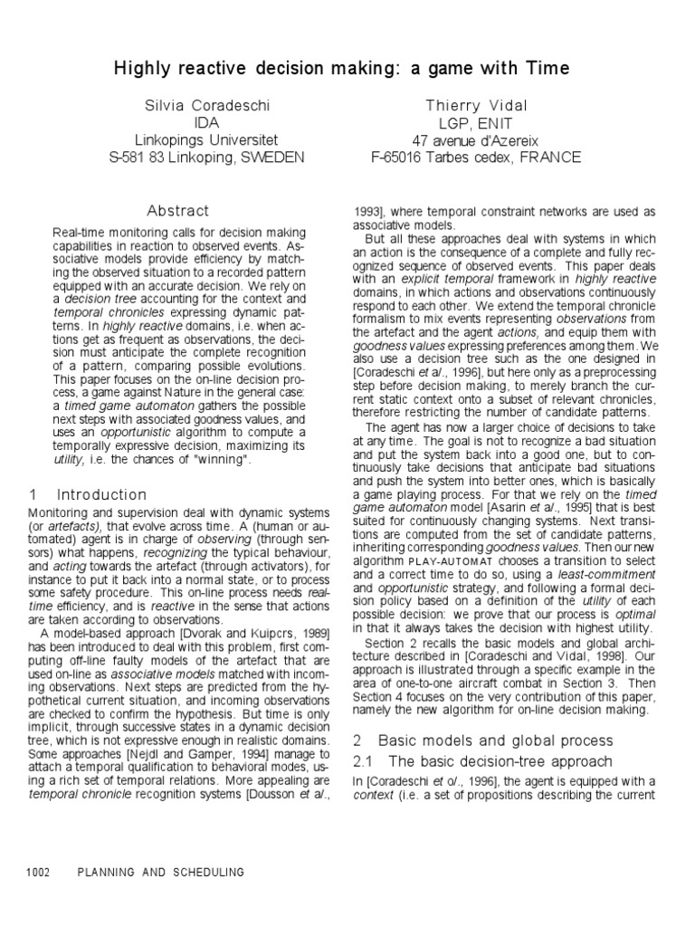 Highly Reactive Decision Making | PDF | Algorithms | Utility