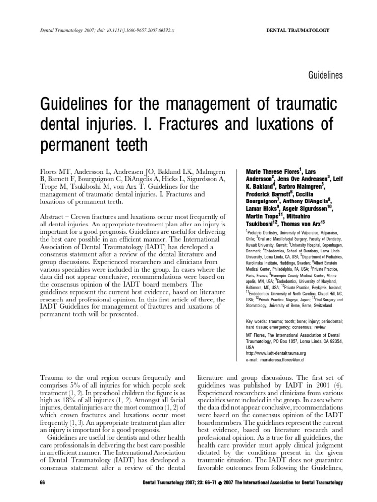 Dental Trauma Guidelines I Fractures and Luxations - Flores Anderson ...