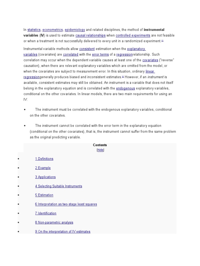 Variables (IV) Is Used To Estimate | PDF | Instrumental Variable | Ordinary Least Squares