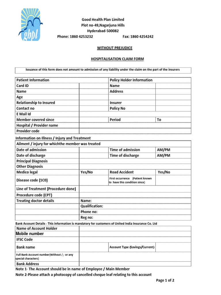 GHPL Claim Form | PDF | Patient | Cheque