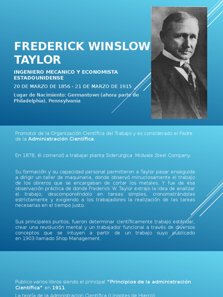Frederick Winslow Taylor | Economias | Ciencia y Tecnología | Prueba ...
