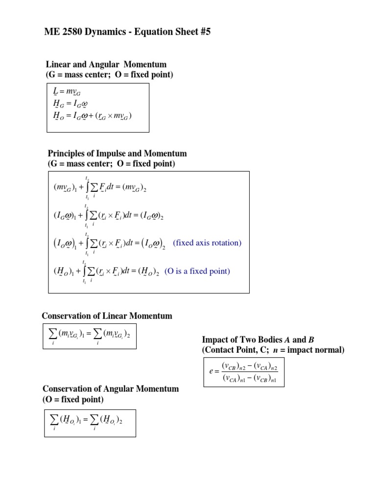 Dynamics Equation Sheet #5 Overview | PDF