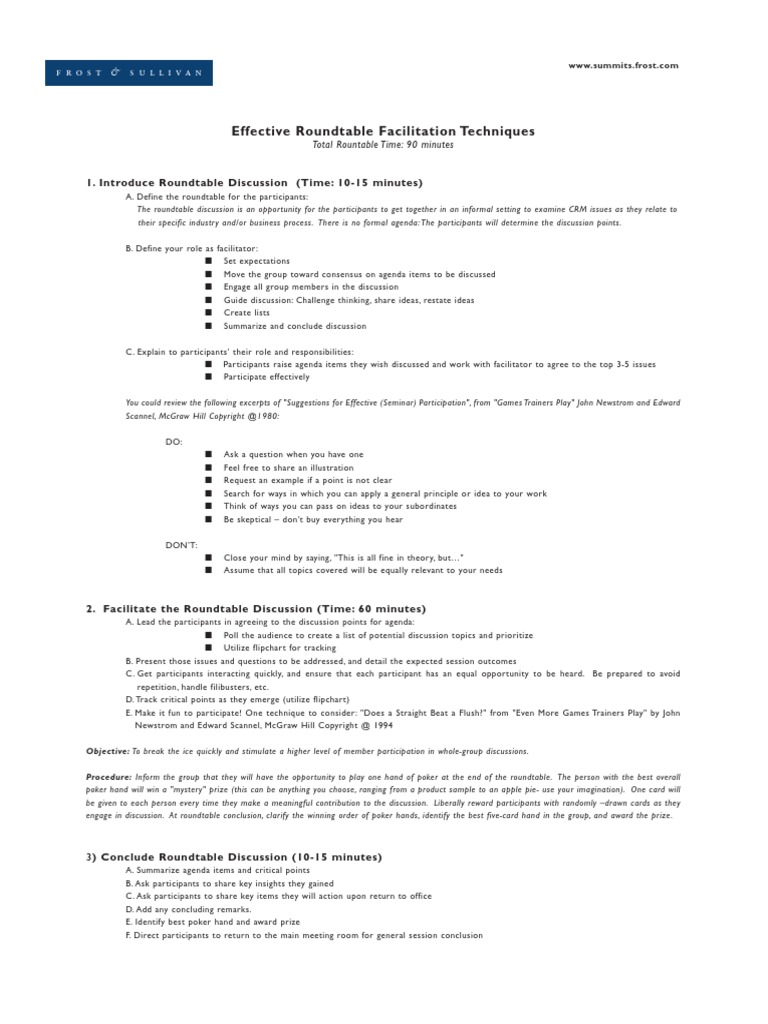 File Roundtable Guidelines Pdf Facilitator Poker