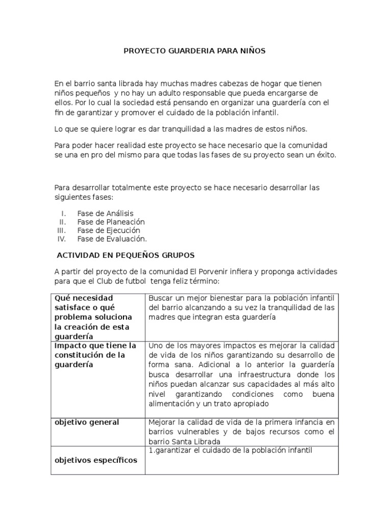 Proyecto de Guardería Infantil Lluvia de Bendiciones | PDF | Guardería ...