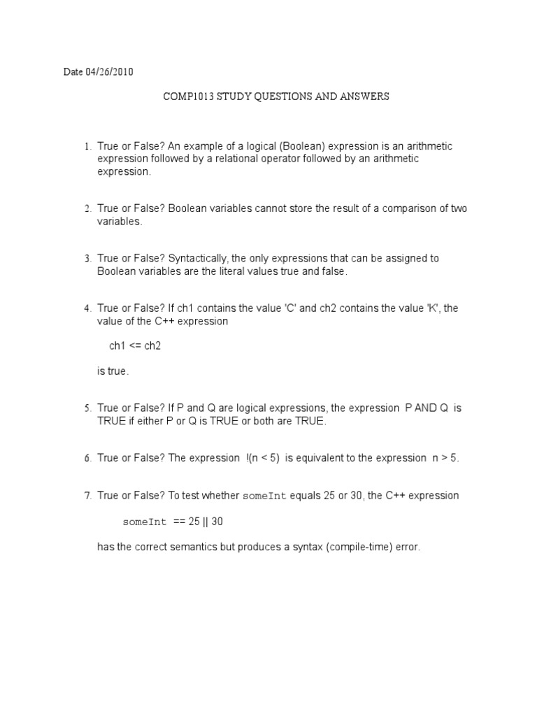 Chapter 5 Study Questions | PDF | Boolean Data Type | Control Flow