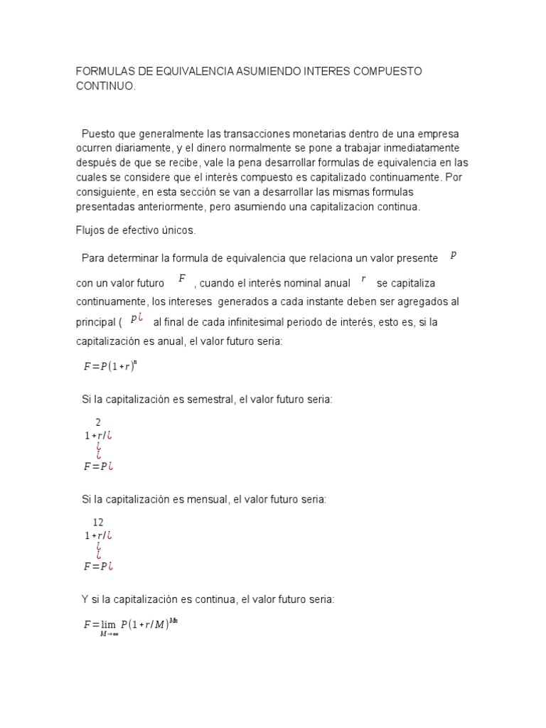 Fórmulas de Interés Compuesto Continuo | PDF | Capitalización de ...