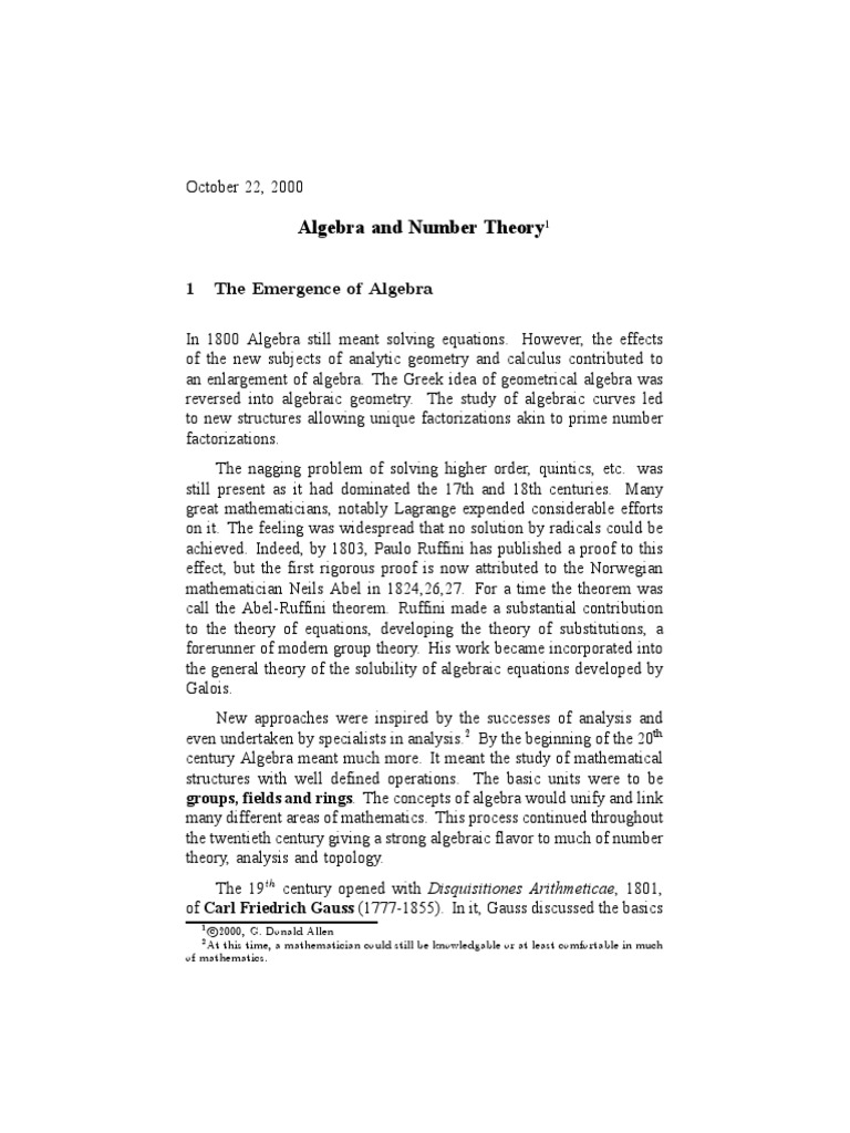 Algebra and Number Theory | PDF | Prime Number | Group (Mathematics)