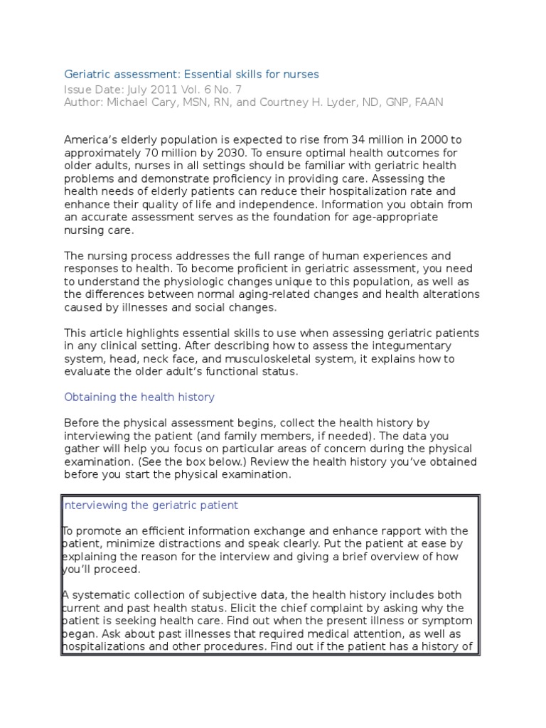 HA Geriatric Assessment | PDF | Geriatrics | Nursing