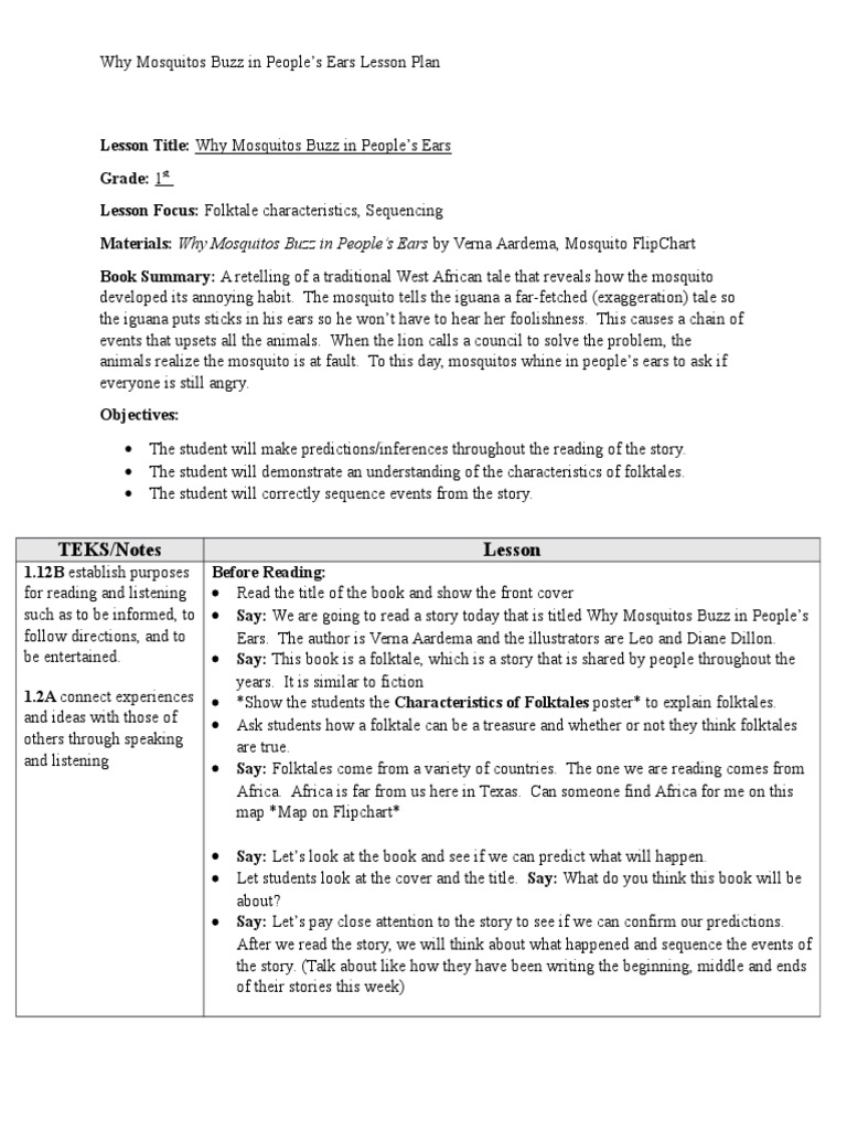 Mosquitoes Buzz: Lesson Plan for Kids | PDF | Psychological Concepts ...