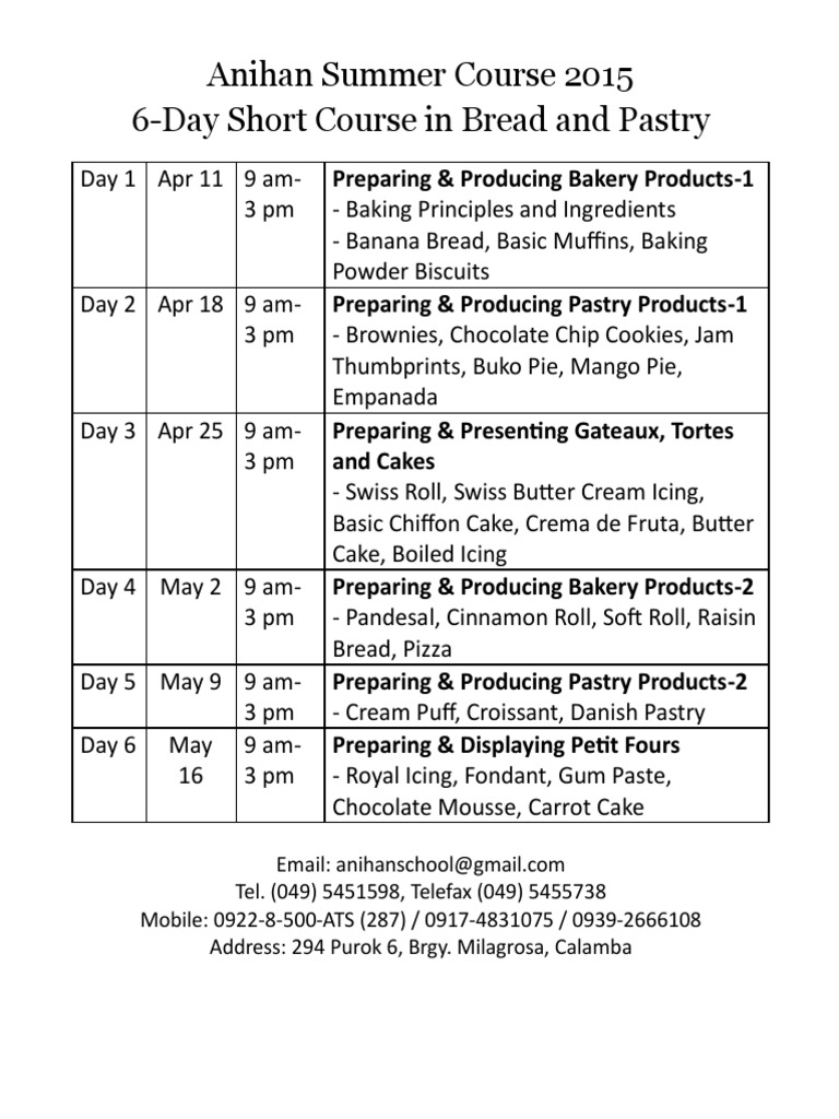 AniHan Summer Baking Course 2015 | PDF | Cooking, Food & Wine