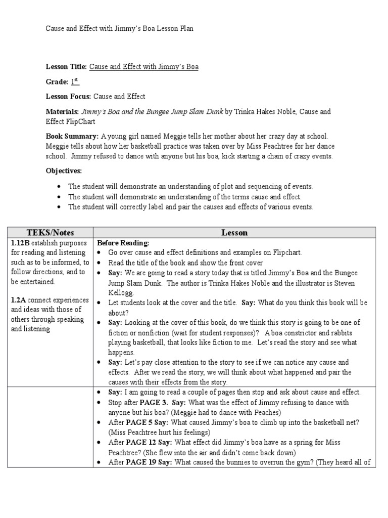 1st Grade Cause & Effect Lesson | PDF | Causality | Lesson Plan