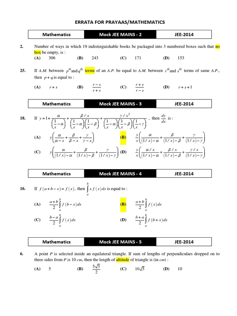 Errata Prayaas Mathematics | PDF | Integer | Analysis