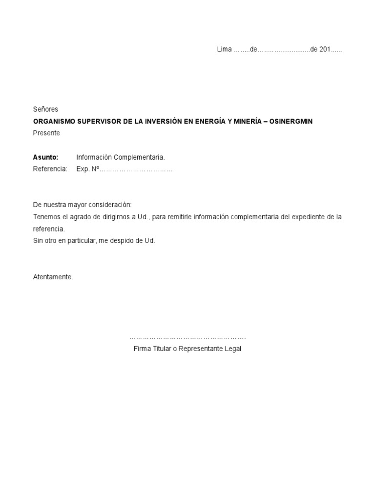 Carta Informacion Complementaria LVG | PDF