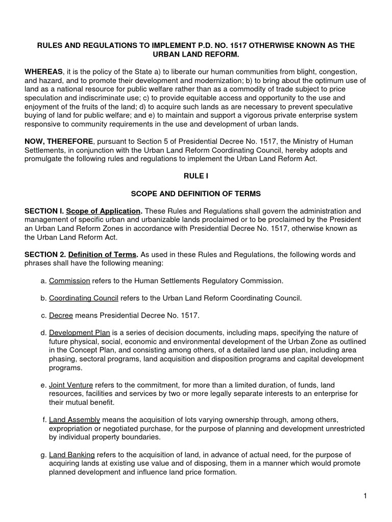 Implementing Rules for Urban Land Reform | PDF