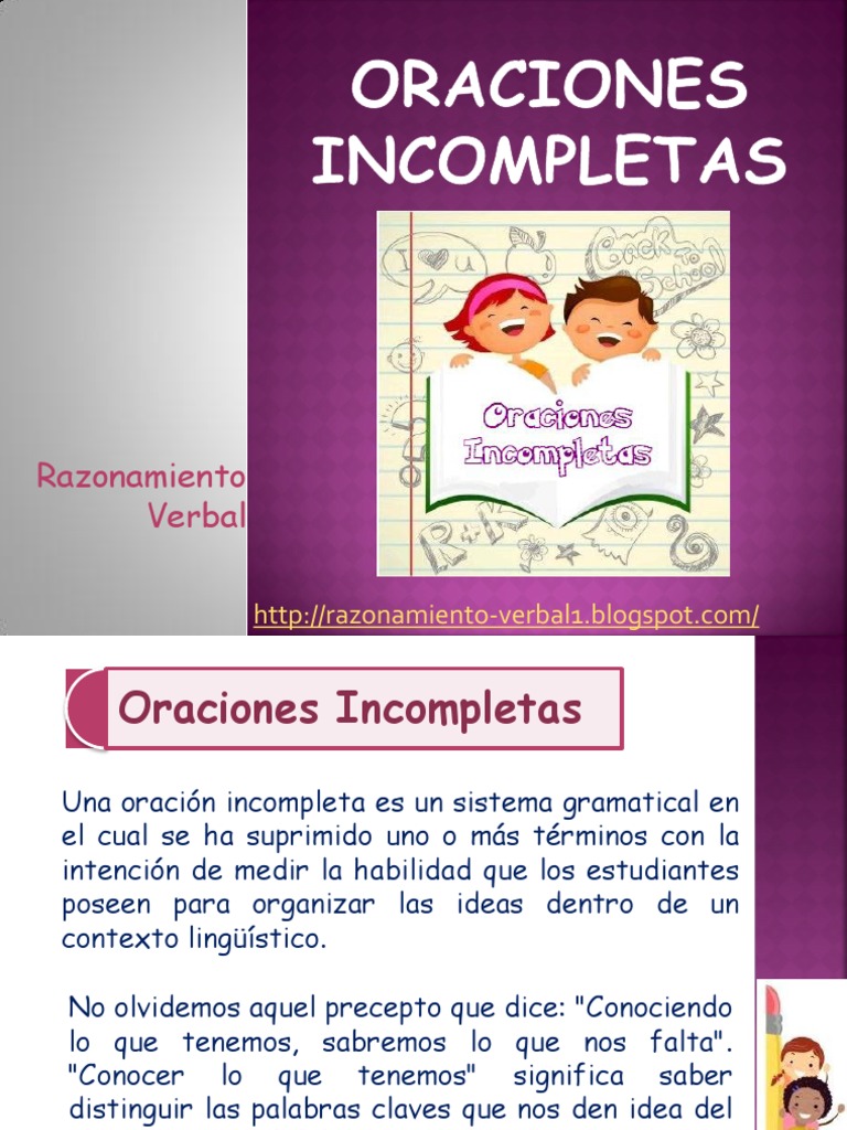Oraciones Incompletas PDF | PDF | Oración (Lingüística) | Verbo
