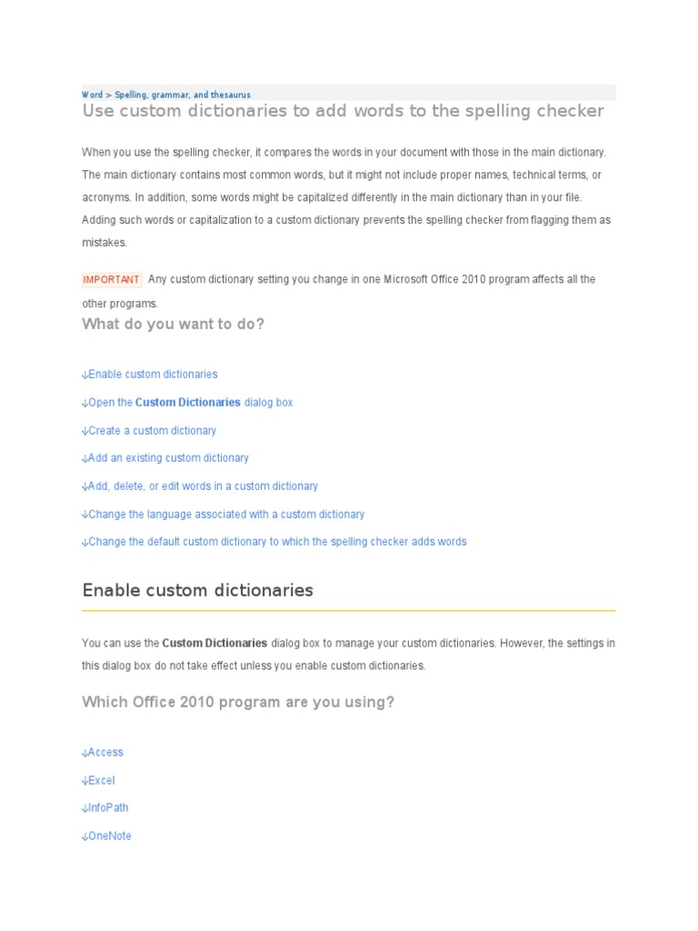 Use Custom Dictionaries To Add Words To The Spelling Checker | PDF ...