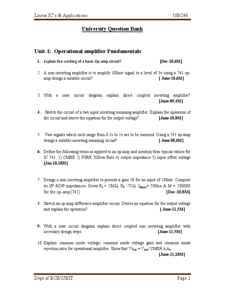 Ece-IV-linear Ics & Applications (10ec46) - Question Paper | PDF ...