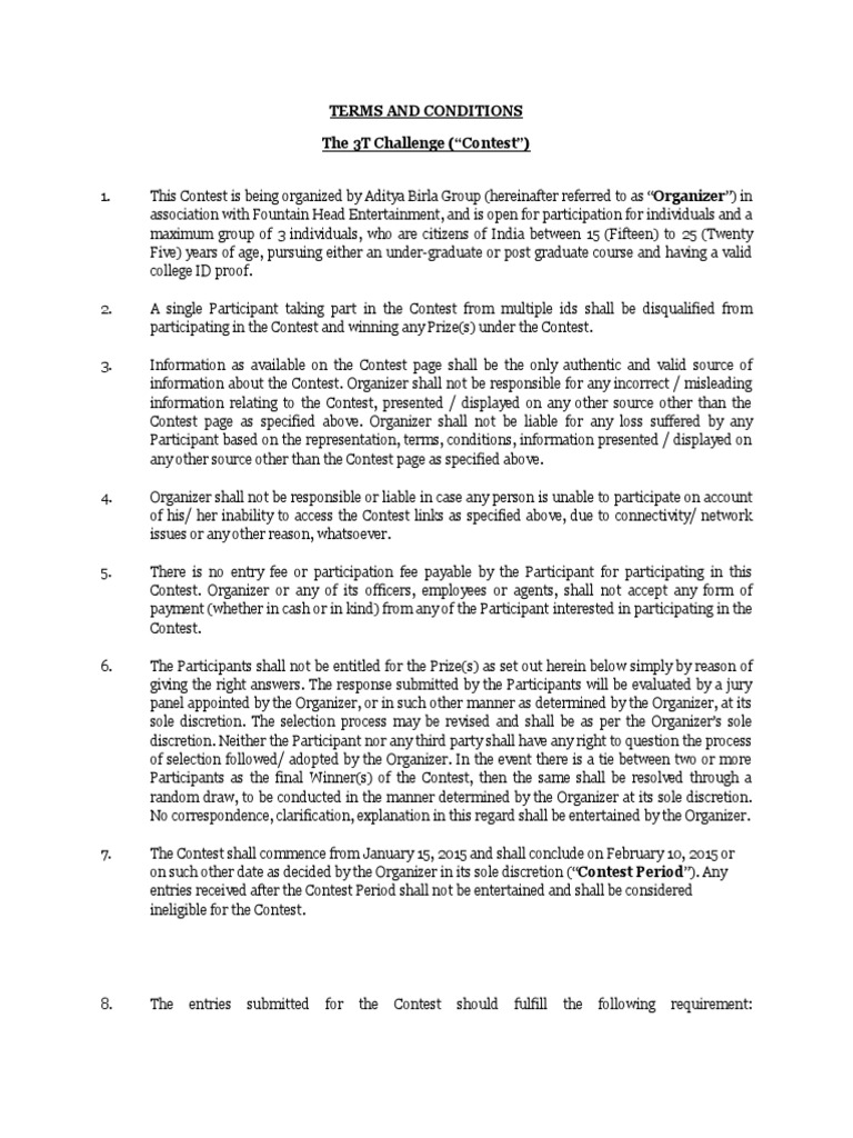 3T Challenge - Terms and Conditions | PDF | Damages | Contractual Term