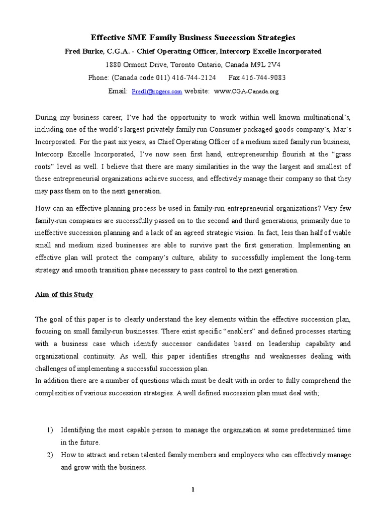 Effective SME Family Business Succession Strategies | PDF | Succession ...