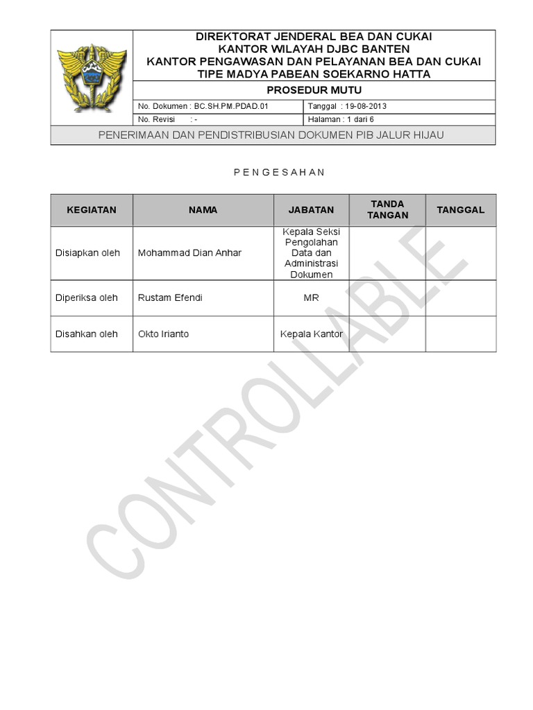 PDAD - SOP Penerimaan Dan Pendistribusian Dokumen PIB Jalur Hijau | PDF