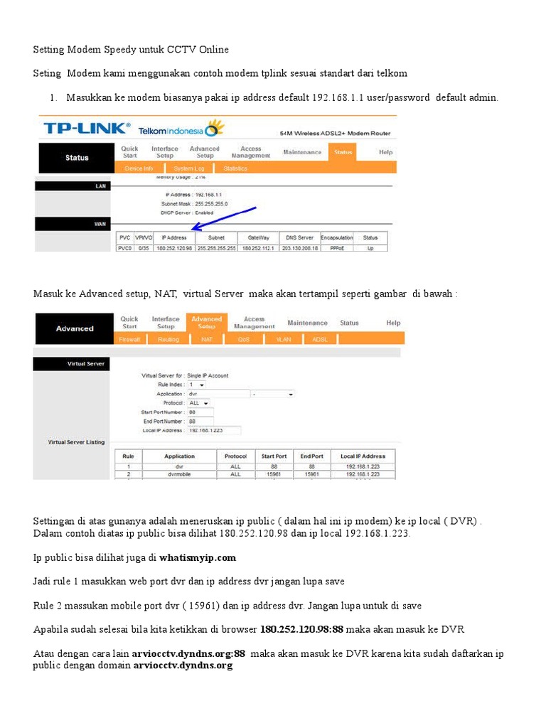Setting Modem Speedy Untuk CCTV Online | PDF
