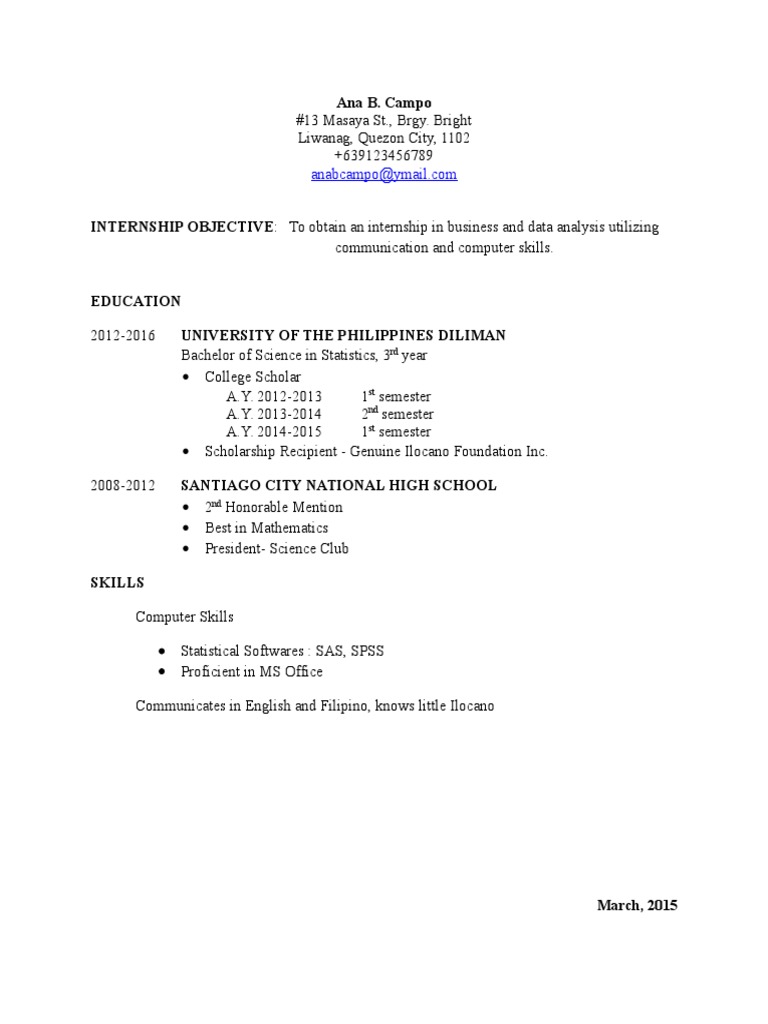 Internship Resume: Business & Data Analysis | PDF