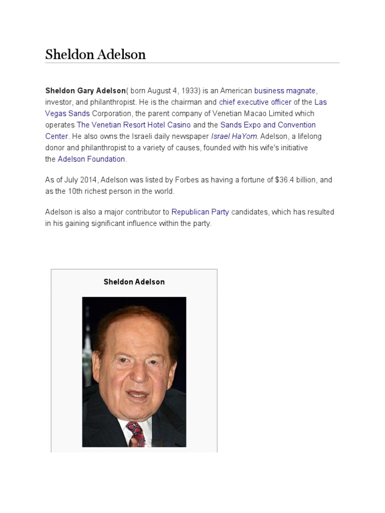 Sheldon Adelson (SM) | PDF | Sheldon Adelson | Hotel And Accommodation