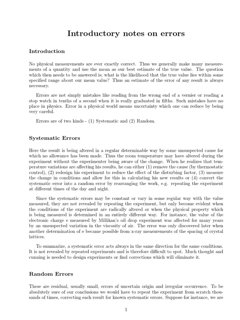 Errors Experiment | PDF | Standard Error | Observational Error