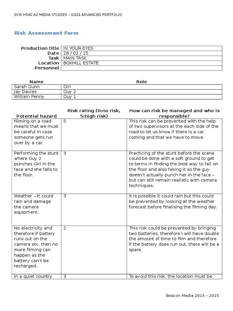 Risk Assessment Form | PDF