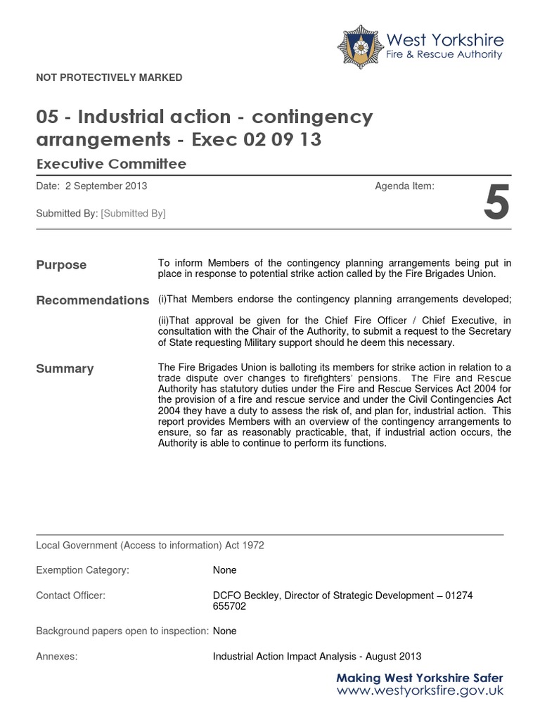 Industrial Action Contingency Plan - West Yorkshire Fire & Rescue | PDF ...