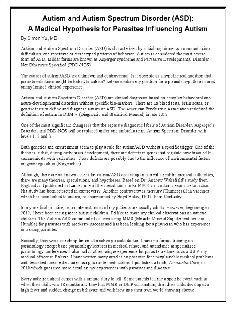 Autism and Autism Spectrum Disorder Medical Hypothesis For Parasites ...