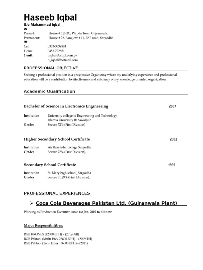 Haseeb CV | PDF | Secondary School | Science