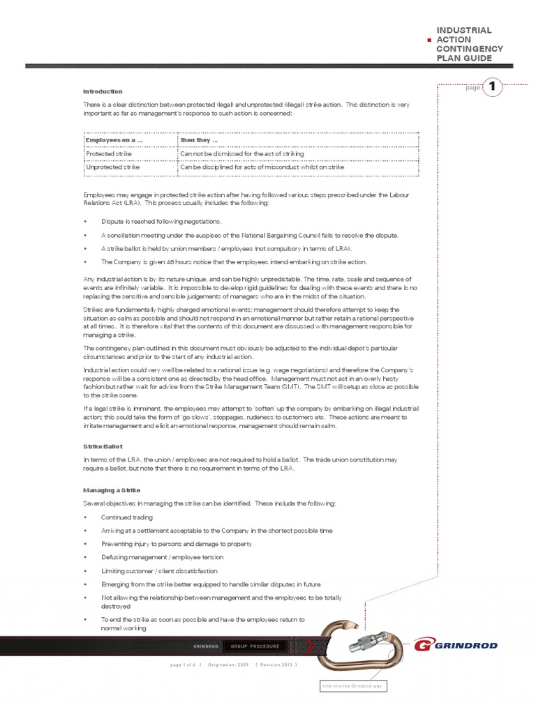 Industrial Action Contingency Plan Guide | PDF | Strike Action | Picketing
